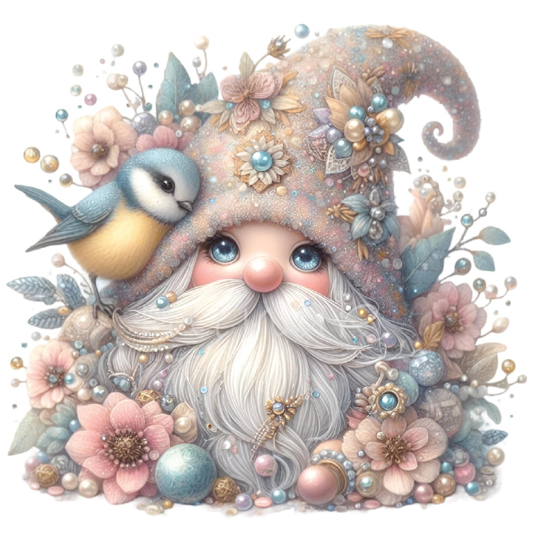 Cute Gnome Clipart PNG, 12 Pastel Gnome With Bird Illustration, Clip ...