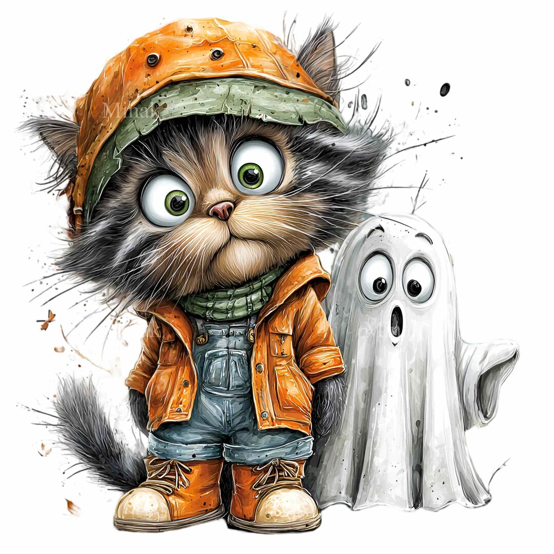 16 PNG Halloween Cat and Ghost Clipart – Cute Autumn Pet PNG – Funny ...