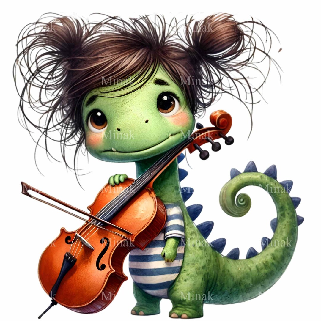 10 Cute Dino Playing Violin PNG, Musical Dinosaur Clipart for Kids ...