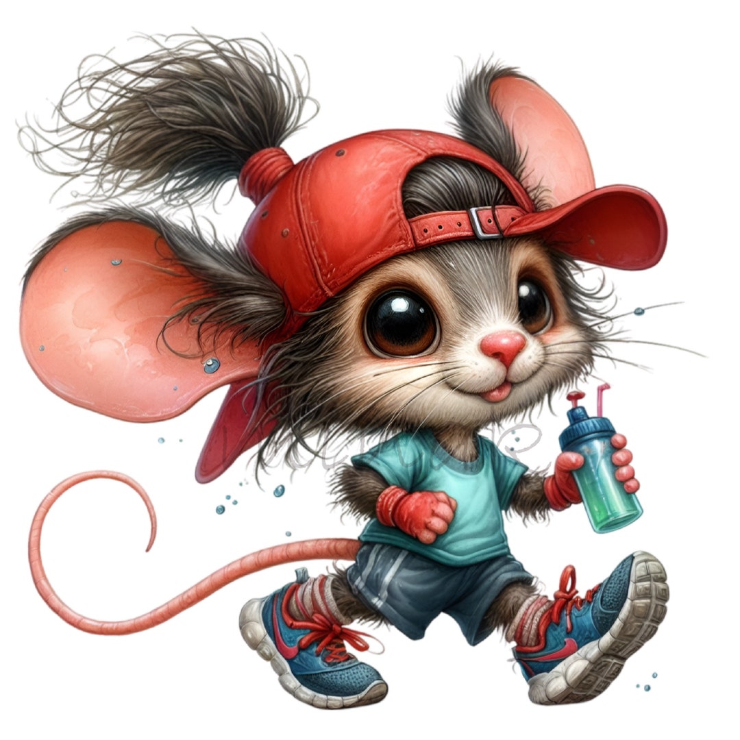14 Cute Running Mouse PNG, Jogging Mouse in Red Cap & Sneakers ...