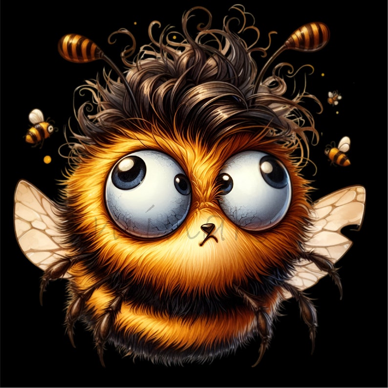 10 Cute Bee PNG Clipart, Fluffy Bee With Big Eyes and Messy Hair Bun ...