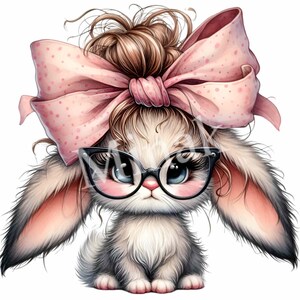 Bunny With Pink Bow and Glasses PNG Clipart | 14 Cute Rabbit ...
