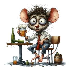 14 PNG Funny Mice Drinking Beer Clipart – Animal Humor Illustration ...