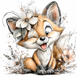 12 PNG Floral Fox Clipart - Cute Woodland Fox Digital Download for ...
