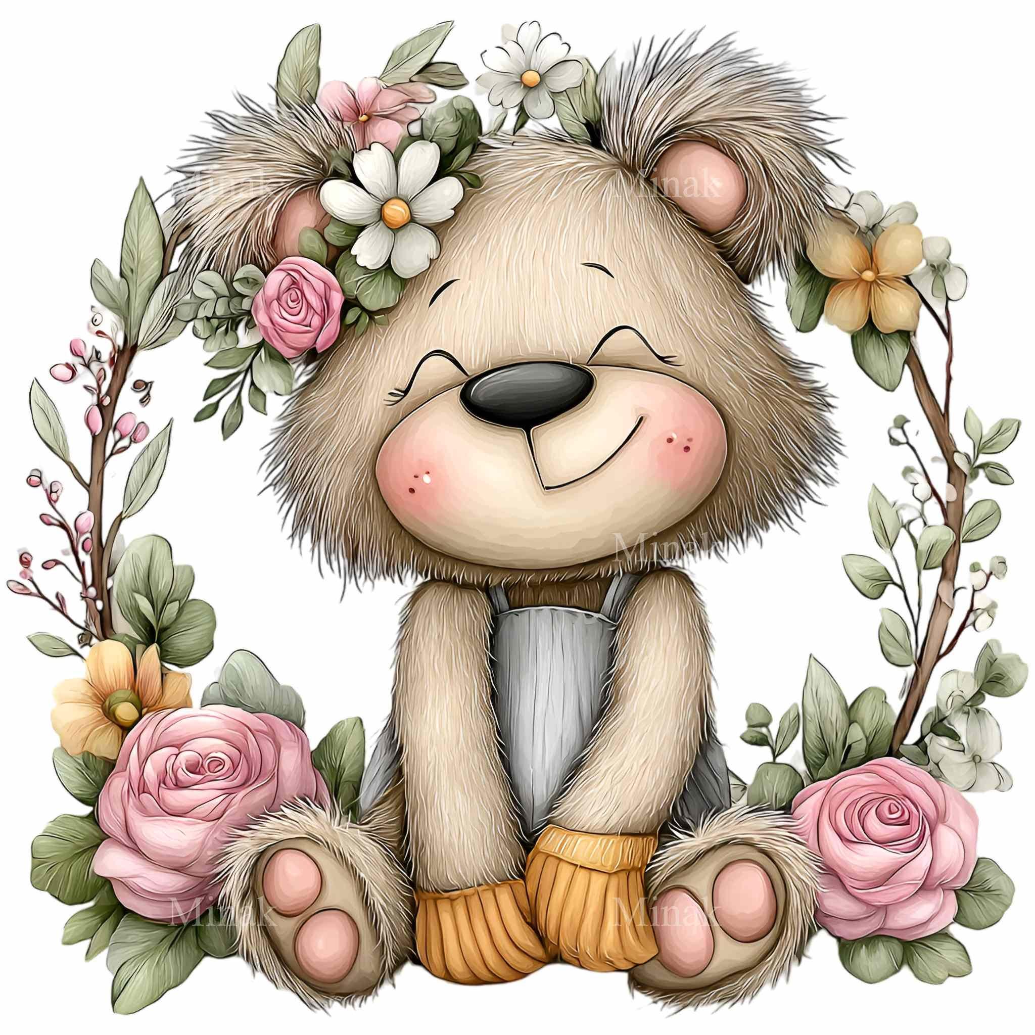 14 PNG Cute Bear Clipart – Woodland Animal PNG for Sublimation, Baby ...