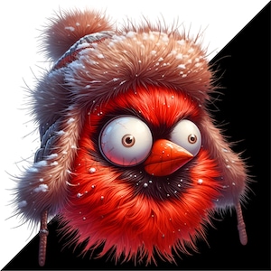 Red Cardinal Santa Hat 12 PNG Comics Quirky Bird Cartoon Illustration ...
