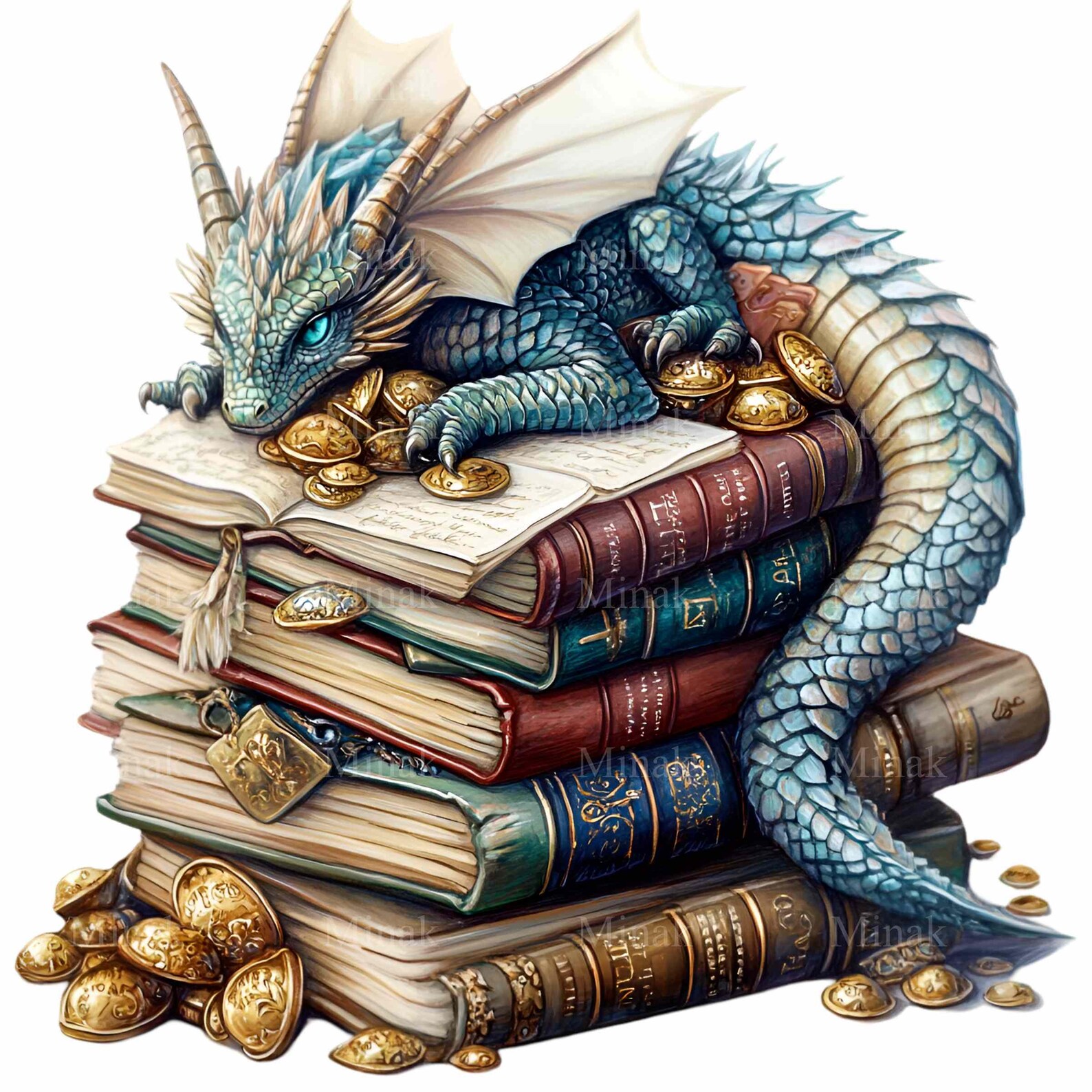 12 PNG Book Dragon Clipart, Mythical Bibliophile Illustration, Hoard of ...