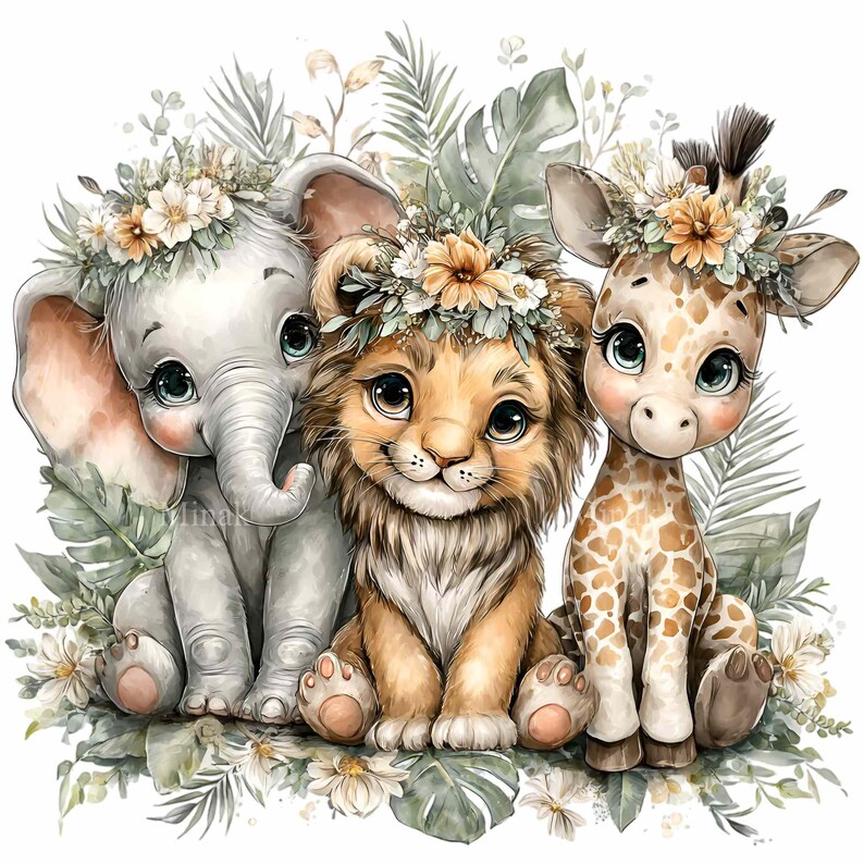 15 PNG Safari Jungle Animals Clipart – Elephant Lion Giraffe PNG for ...