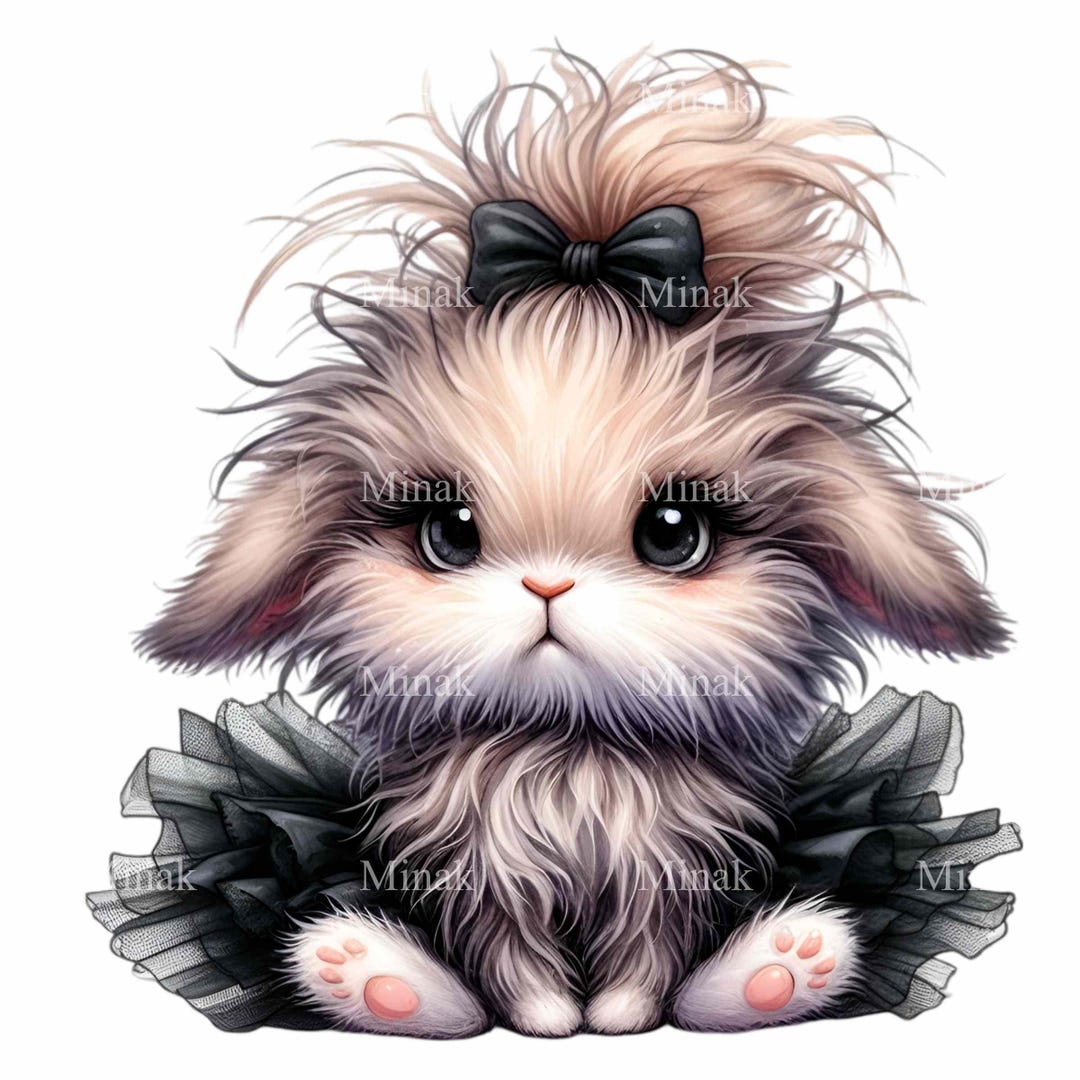 10 PNG Messy Hair Bunny Clipart, Black Tutu Rabbit Sublimation - Etsy