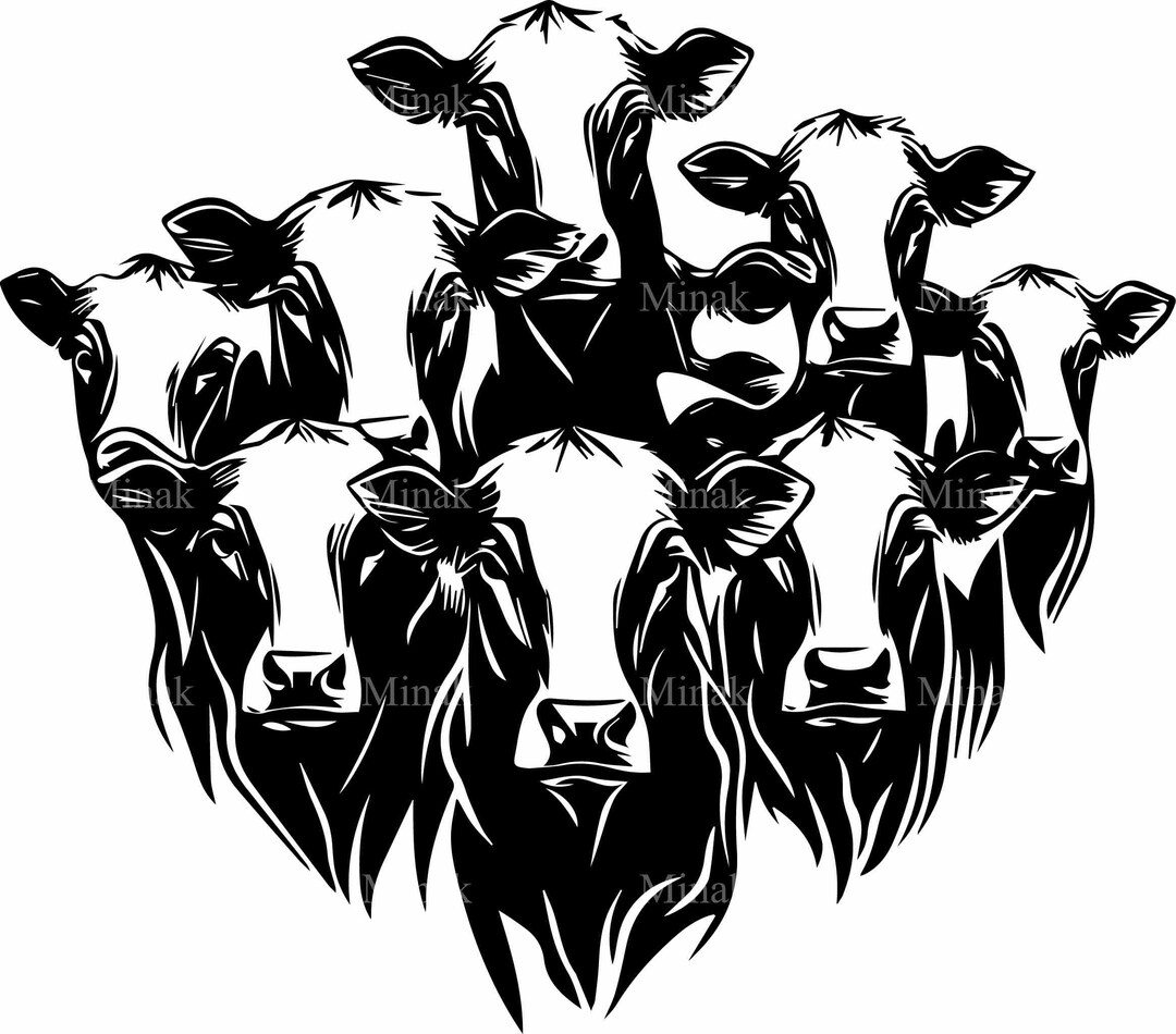 4 Cow Herd SVG Cut File - Group of Heifers Farm Animal Design - Digital ...