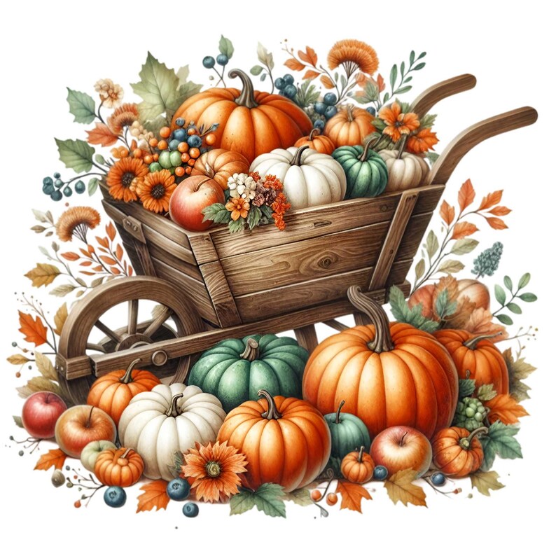 12 PNG Fall Pumpkin Wheelbarrow Autumn Harvest Clipart - Etsy