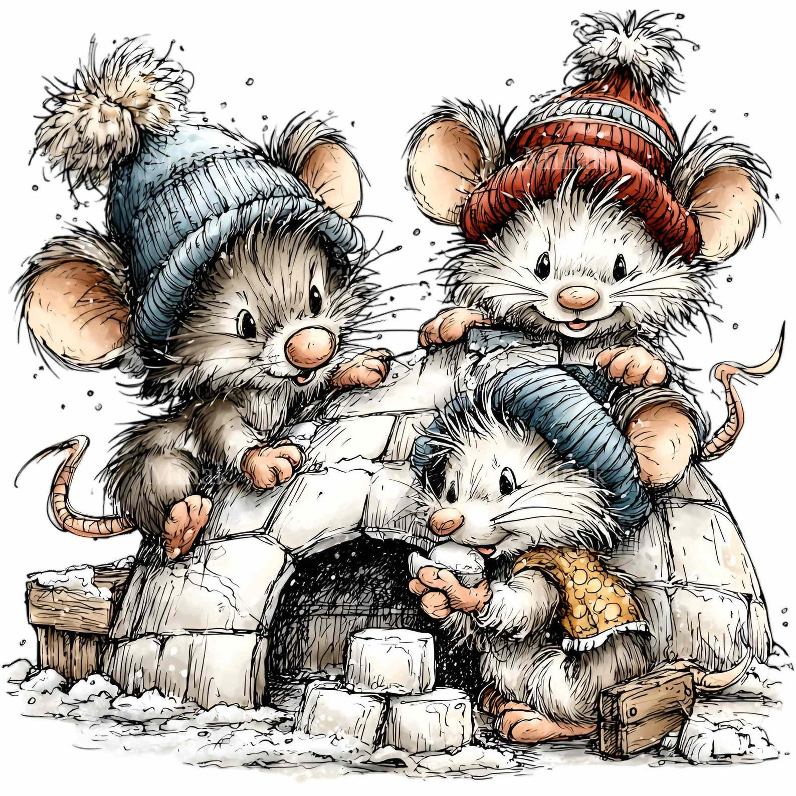 14 PNG Winter Mice Clipart – Watercolor Animal PNG – Cute Mouse ...