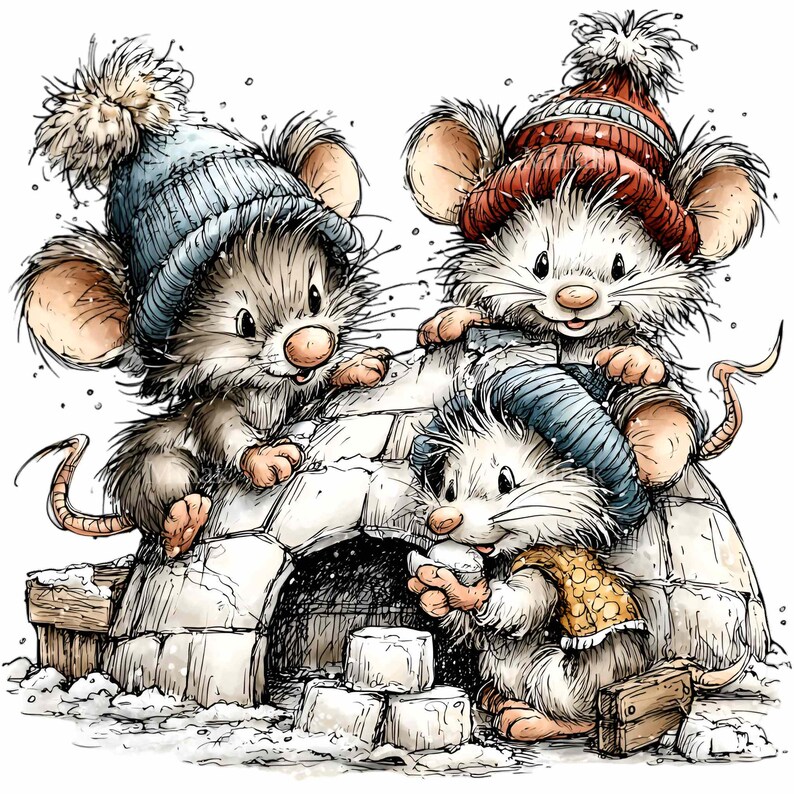 14 PNG Winter Mice Clipart – Watercolor Animal PNG – Cute Mouse ...