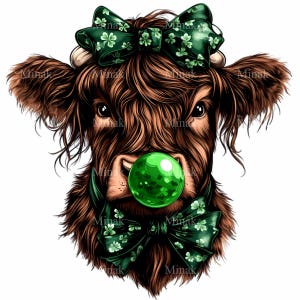 15 Irish Cow PNG Clipart With Green Bow and Shamrock Nose - St. Patrick ...