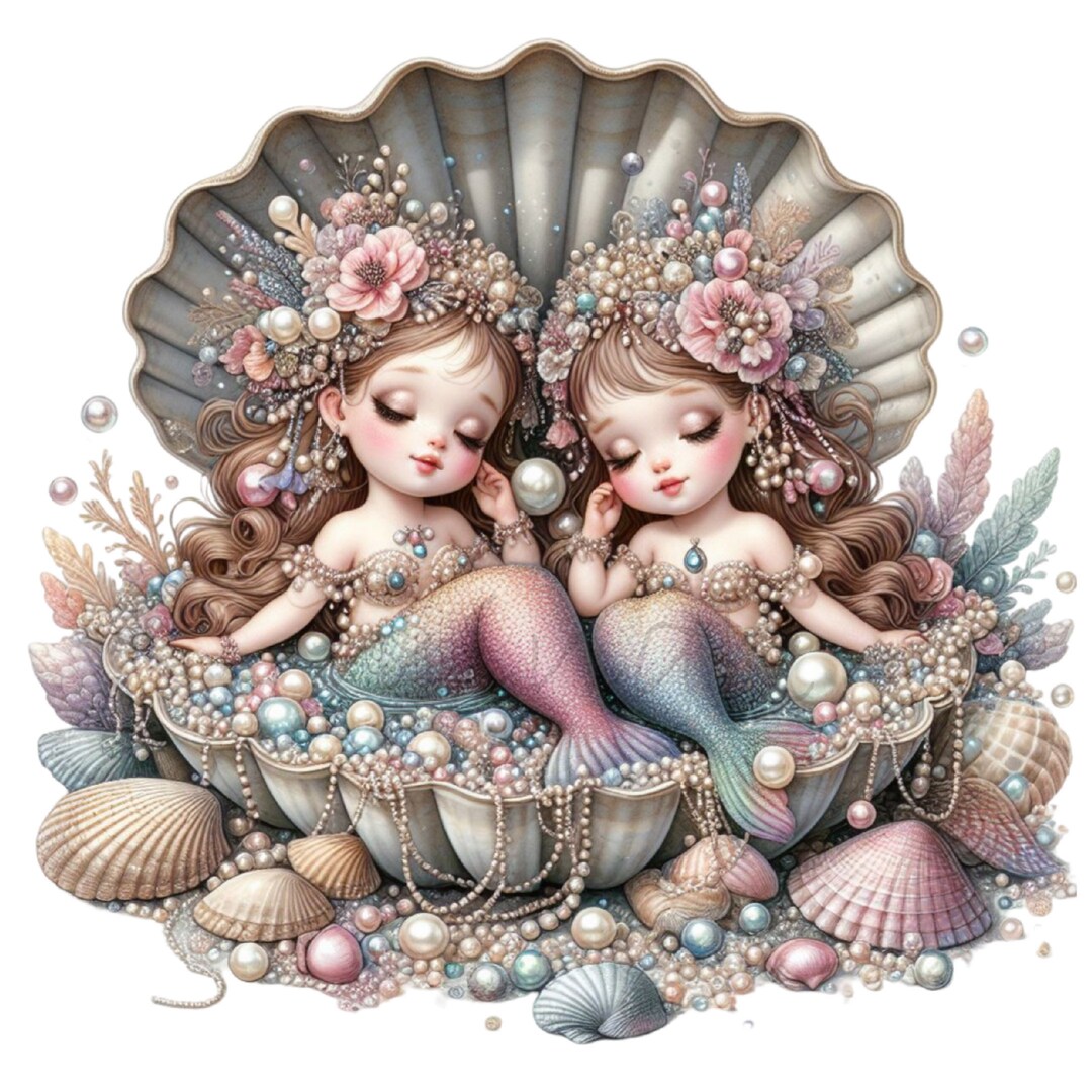 Twins Clipart, Mermaid Clip Art, Newborn Clipart, 10 PNG Watercolor ...