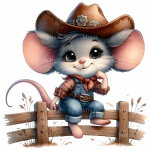 12 Cowboy Mouse PNG Clipart – Cute Big-eared Mouse in Western Outfit by ...
