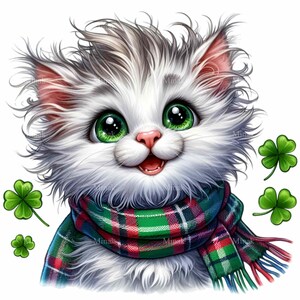 Cute Irish Kitten PNG Clipart With Leprechaun Hat and Plaid Scarf | 12 ...