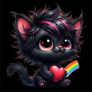 12 Rainbow Cat Clipart PNG, Cute Kitten With Heart, Pride Cat ...