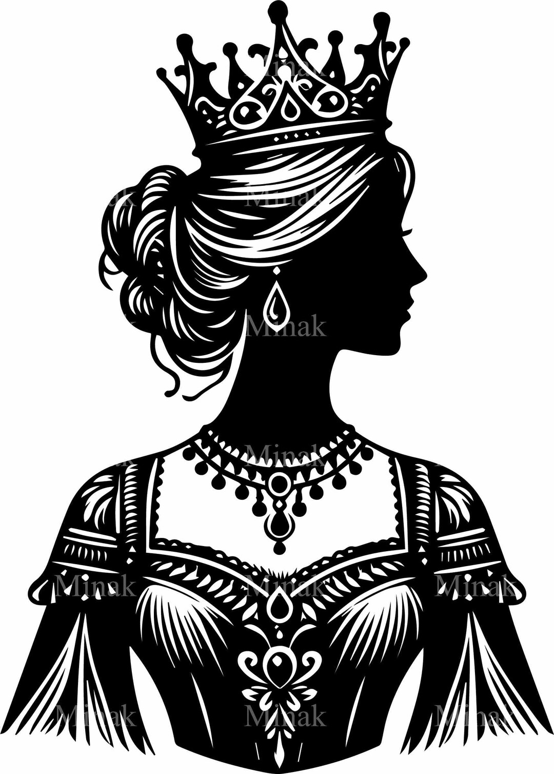 4 Royal Queen SVG Cut File - Elegant Silhouette of a Regal Woman With a ...