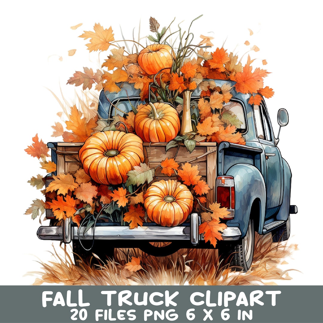 Fall Truck Clipart PNG Vintage Truck With Pumpkins and Autumn Leaves ...