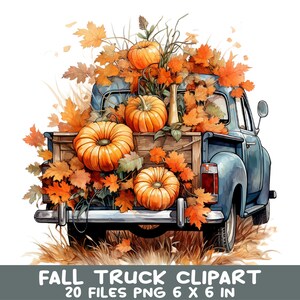 Fall Truck Clipart PNG Vintage Truck With Pumpkins and Autumn Leaves ...