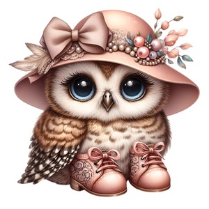 10 Baby Owl PNG Clipart, Pink Hat PNG Digital Download Pastel Nursery ...