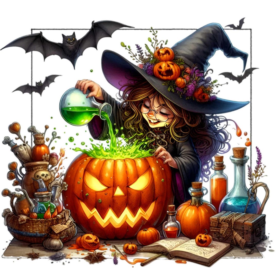 10 PNG Pumpkin Potion Scene – Halloween Witch PNG – Spooky Cauldron ...