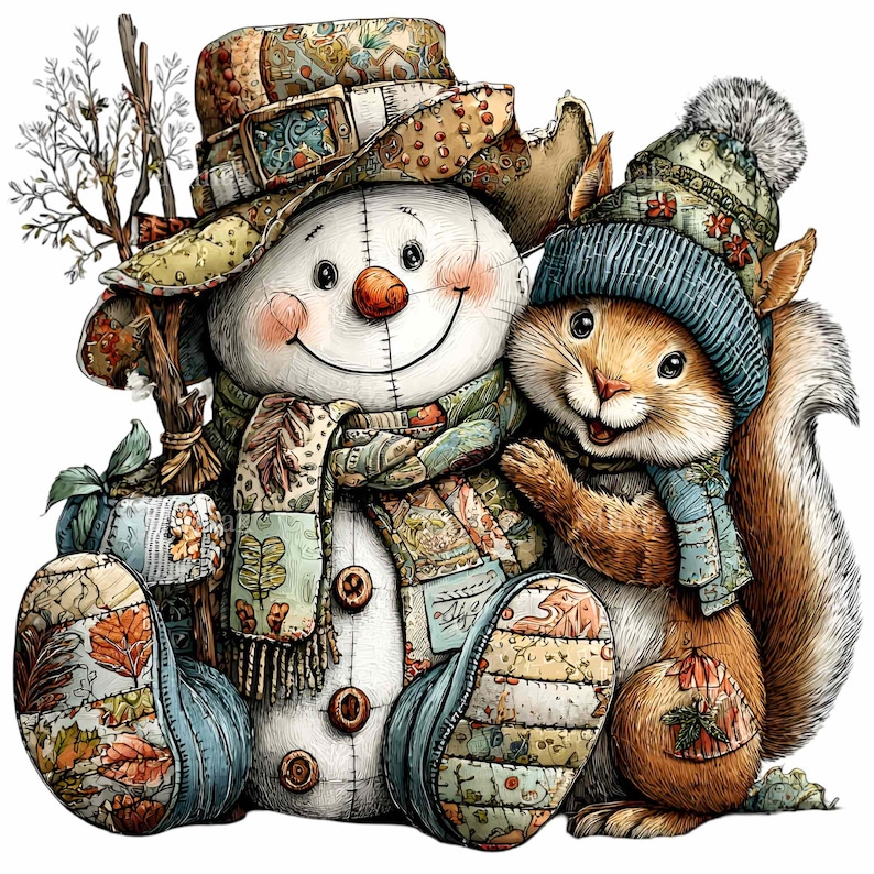 10 PNG Winter Friends Clipart – Snowman Squirrel PNG – Cute Holiday for ...