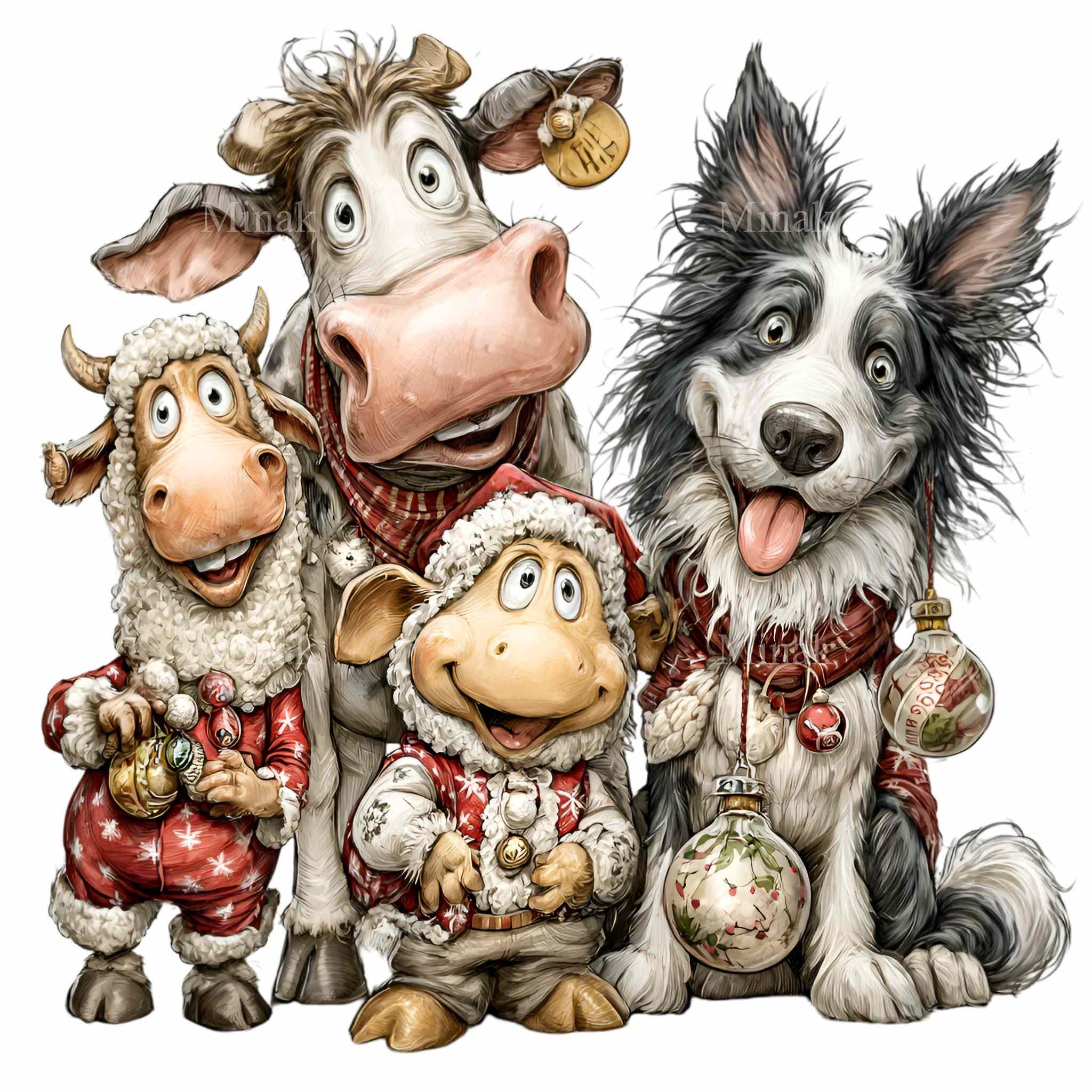 11 PNG Farm Animal Christmas Clipart – Festive Cow Dog Sheep PNG ...