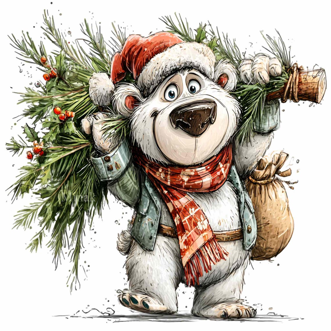 15 PNG Christmas Bear Clipart – Holiday Tree Carrying Bear PNG – Cute ...