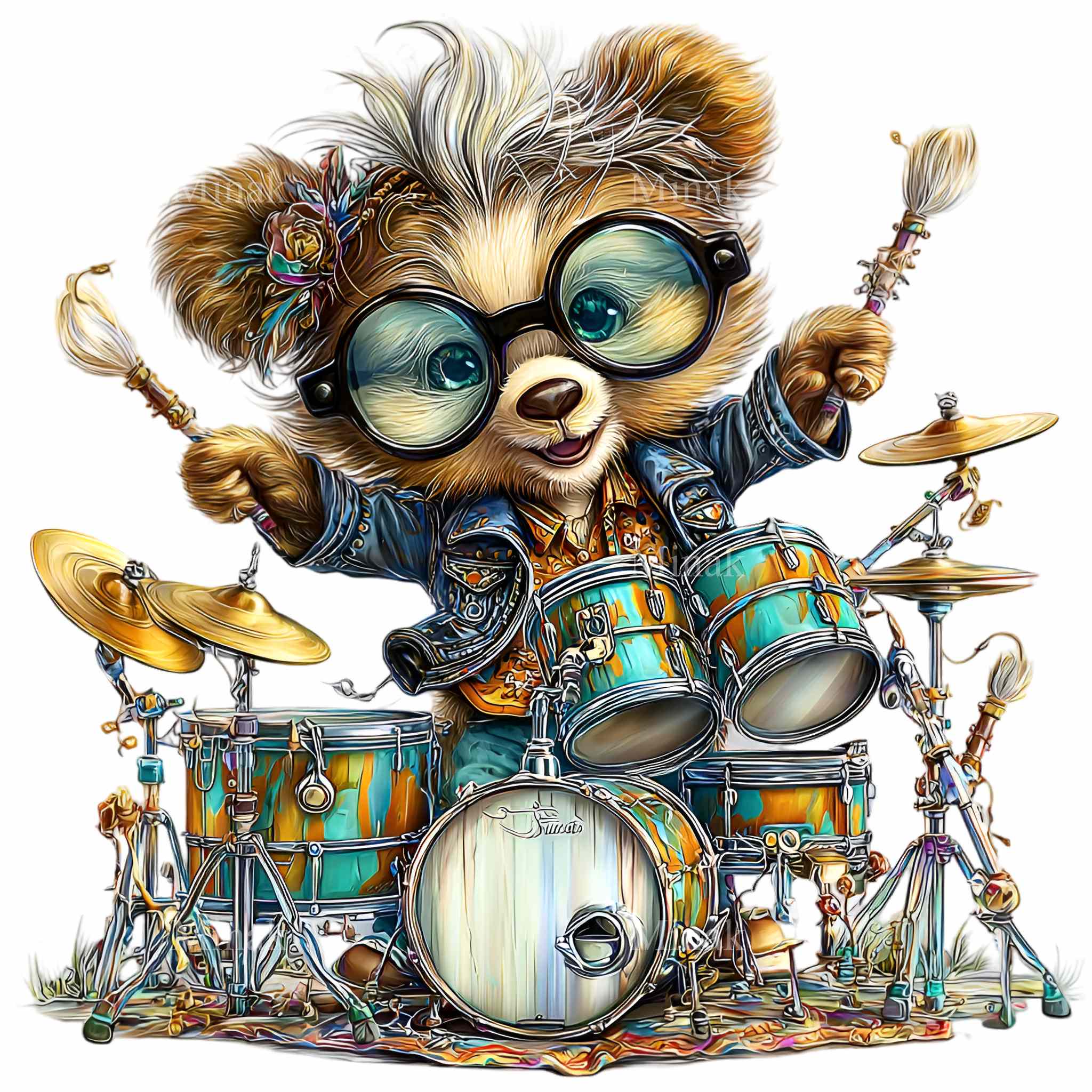 15 PNG Drummer Bear Clipart, Rock Music Character Illustration ...