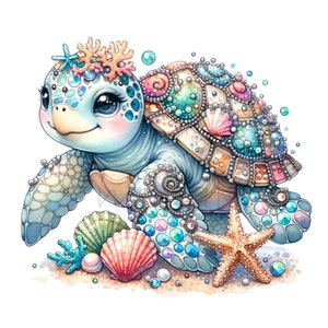 10 Jeweled Sea Turtle PNG Clipart - Cute Ocean Turtle With Pearls ...
