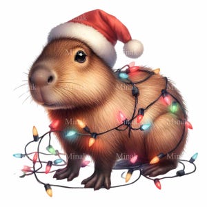 10 Christmas Capybara With Santa Hat and Lights Clipart. Festive ...