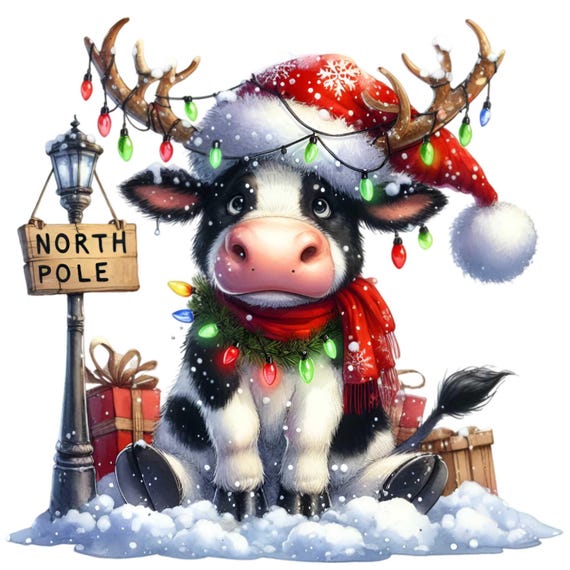 Clipart De Vache De Noël La Vache De Noël Déguisée | Vecteur