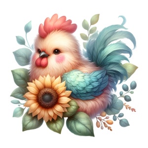 Chicken Clipart With Sunflowers 12 Rustic Farmhouse PNG Perfect for ...