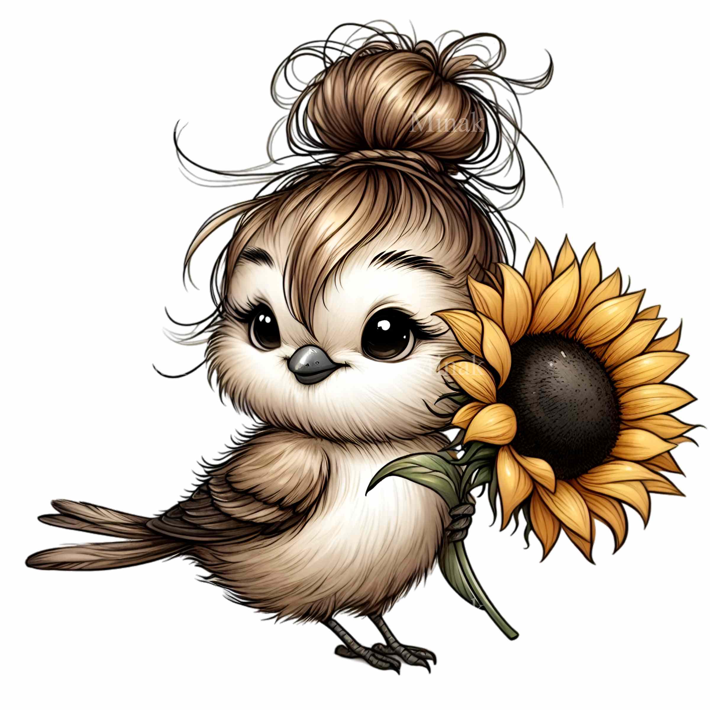 11 PNG Sunflower Bird Messy Bun Clipart, Summer Garden Sublimation - Etsy