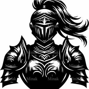 6 SVG Female Knight SVG, Warrior Woman With Sword and Shield Clipart ...