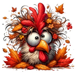 Funny Rooster Fall Leaves 12 PNG Crazy Chicken Graphics Cartoon ...