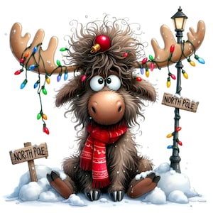 Adorable Christmas Moose Clipart PNG - 15 Cute Moose With Santa Hat ...