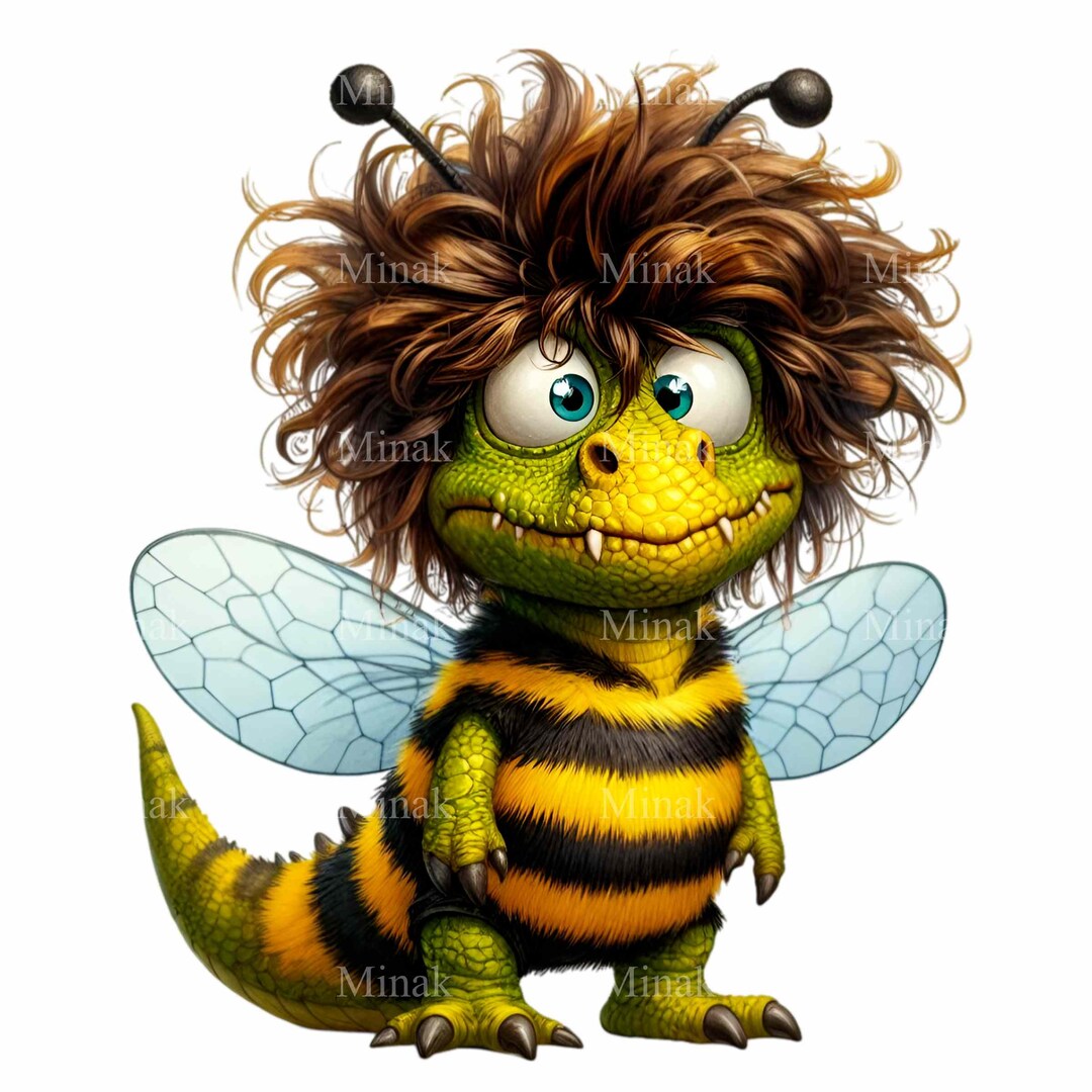15 Funny Dinosaur Bee PNG Clipart, Cute Green Reptile in Bumblebee ...