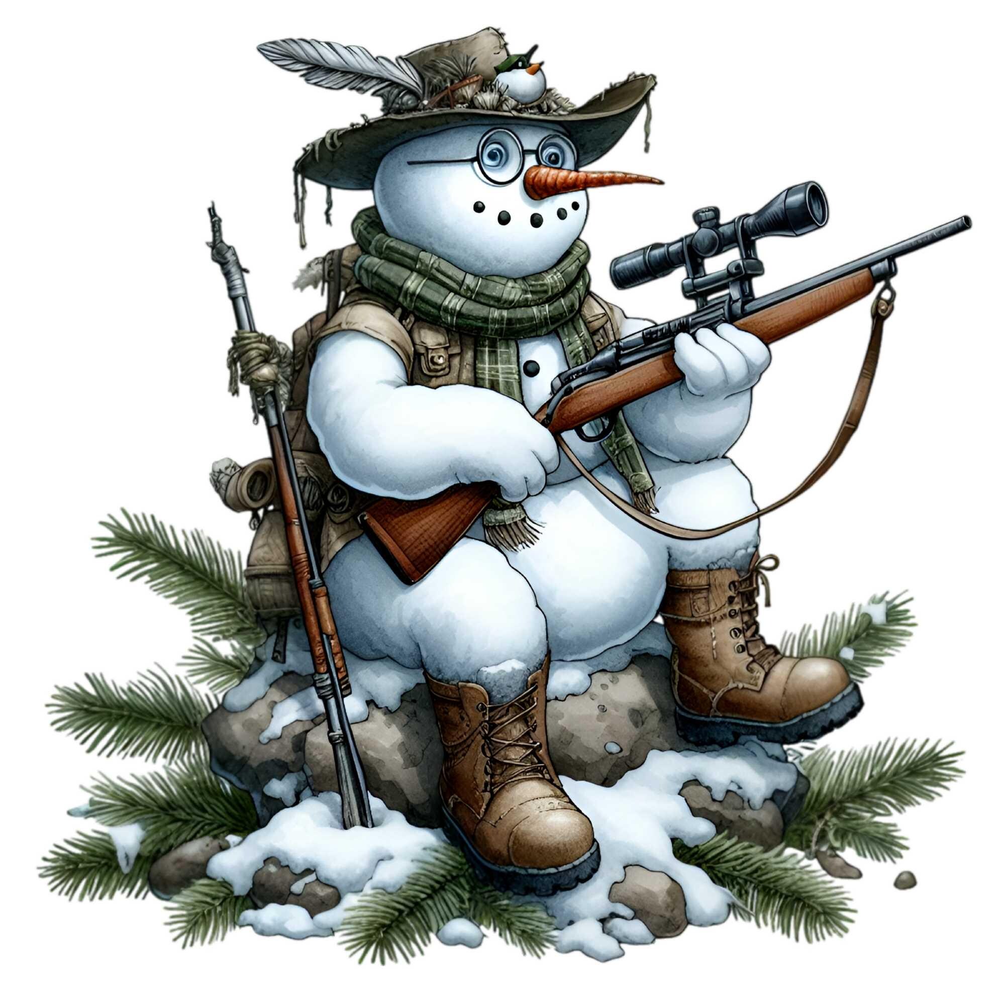 15 PNG Hunter Snowman Clipart – Snowman With Rifle PNG – Funny Winter ...
