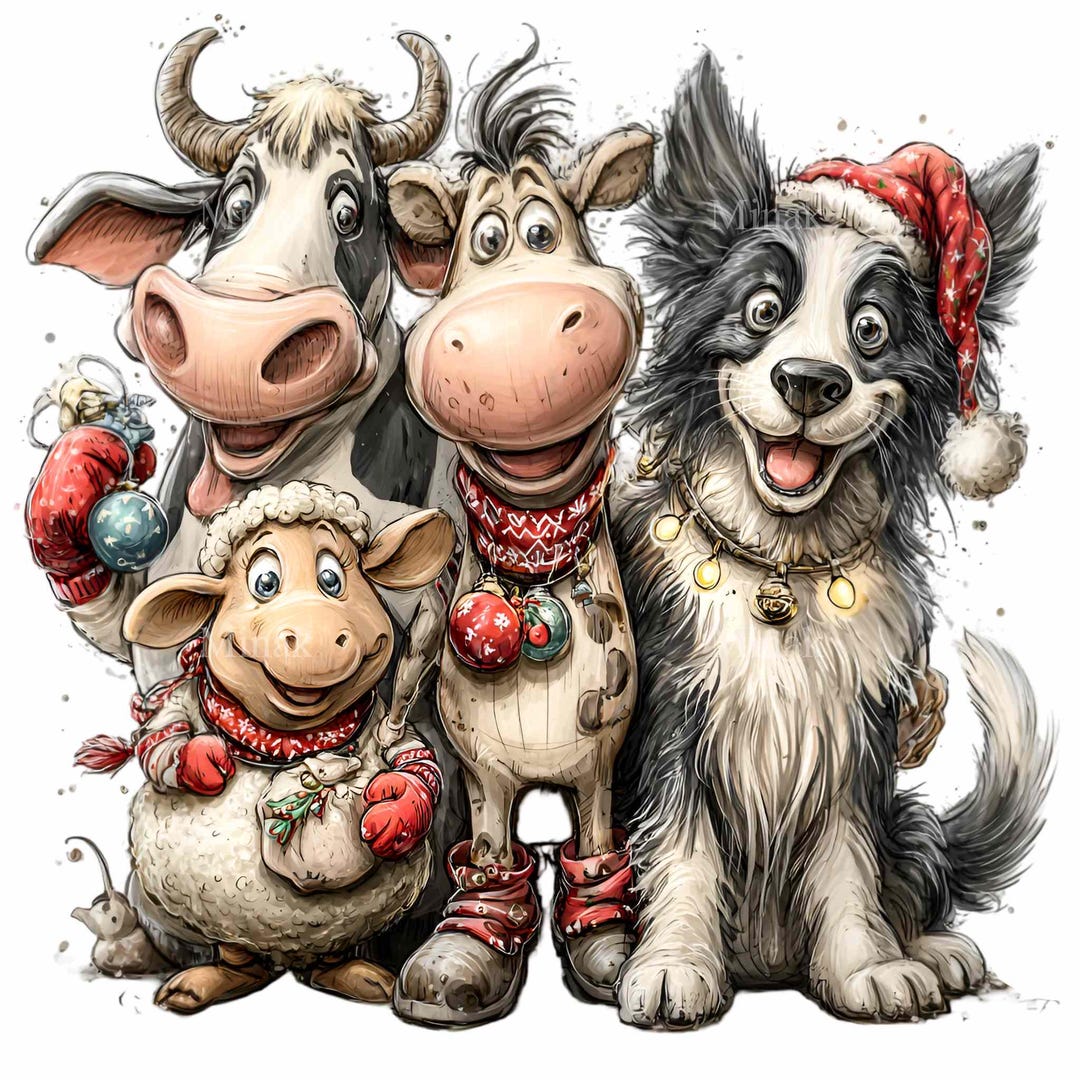 11 PNG Farm Animal Christmas Clipart – Festive Cow Dog Sheep PNG ...