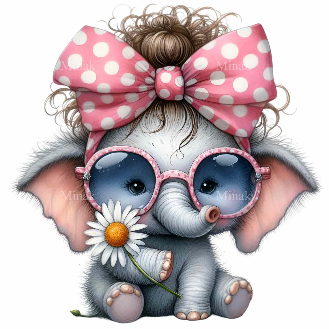 15 PNG Elephant Clipart – Baby Girl Illustration With Glasses & Pink ...