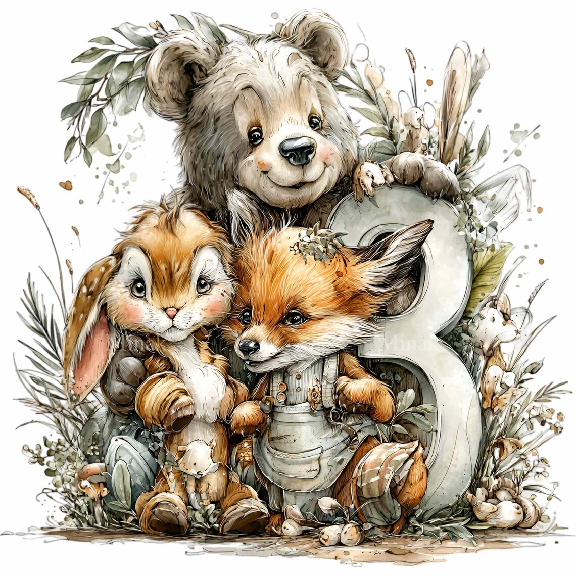 15 PNG Woodland Animals Number 3 Clipart – Third Birthday PNG for ...