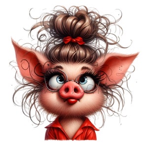 14 PNG Pig Clipart – Girly Pig Illustration With Bow and Messy Hair ...