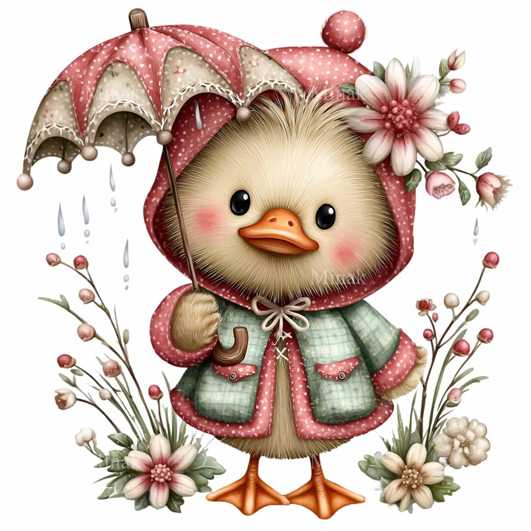 16 PNG Rainy Spring Duck Clipart – Floral Umbrella Duck Illustration ...