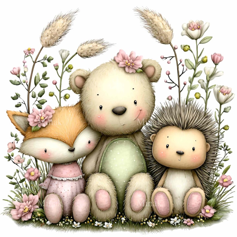 15 PNG Woodland Baby Animals Clipart – Bear Fox Hedgehog Nursery Art ...