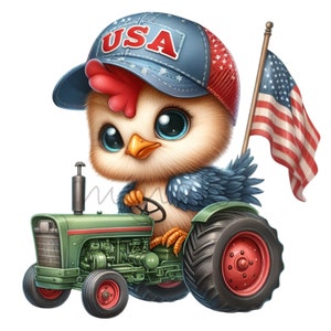 12 Farm Chicken Clipart PNG, Cute Chick With Straw Hat on Red Tractor ...