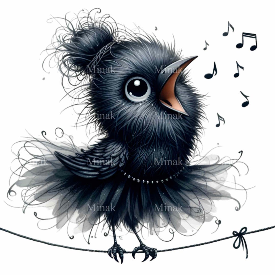 12 PNG Singing Ballerina Bird Clipart - Adorable Black Bird in Tutu PNG ...