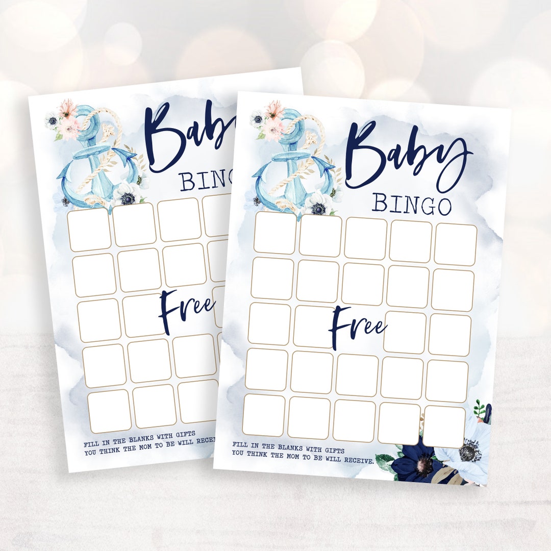 Nautical Boy Baby Shower Baby Bingo Game Navy Blue Anchor - Etsy